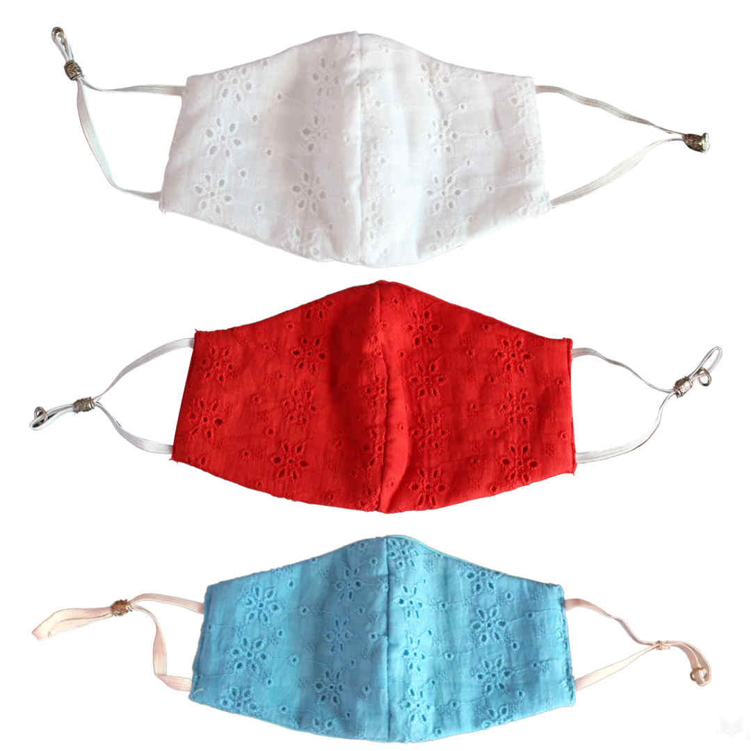 Buy Bellofox White Chikan,Red Chikan And Aqua Chikan Face Mask (Set Of ...