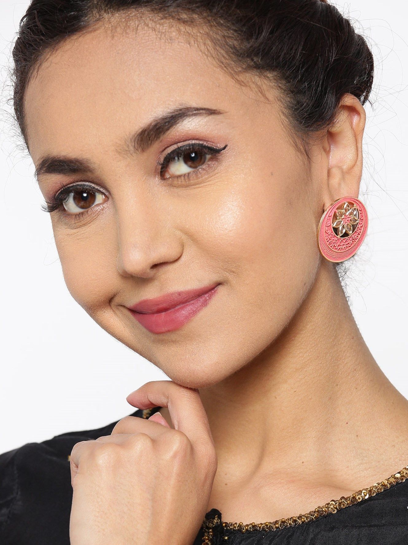 Buy Priyaasi Pink Gold-Plated Hand-Painted Kundan Stone-Studded ...