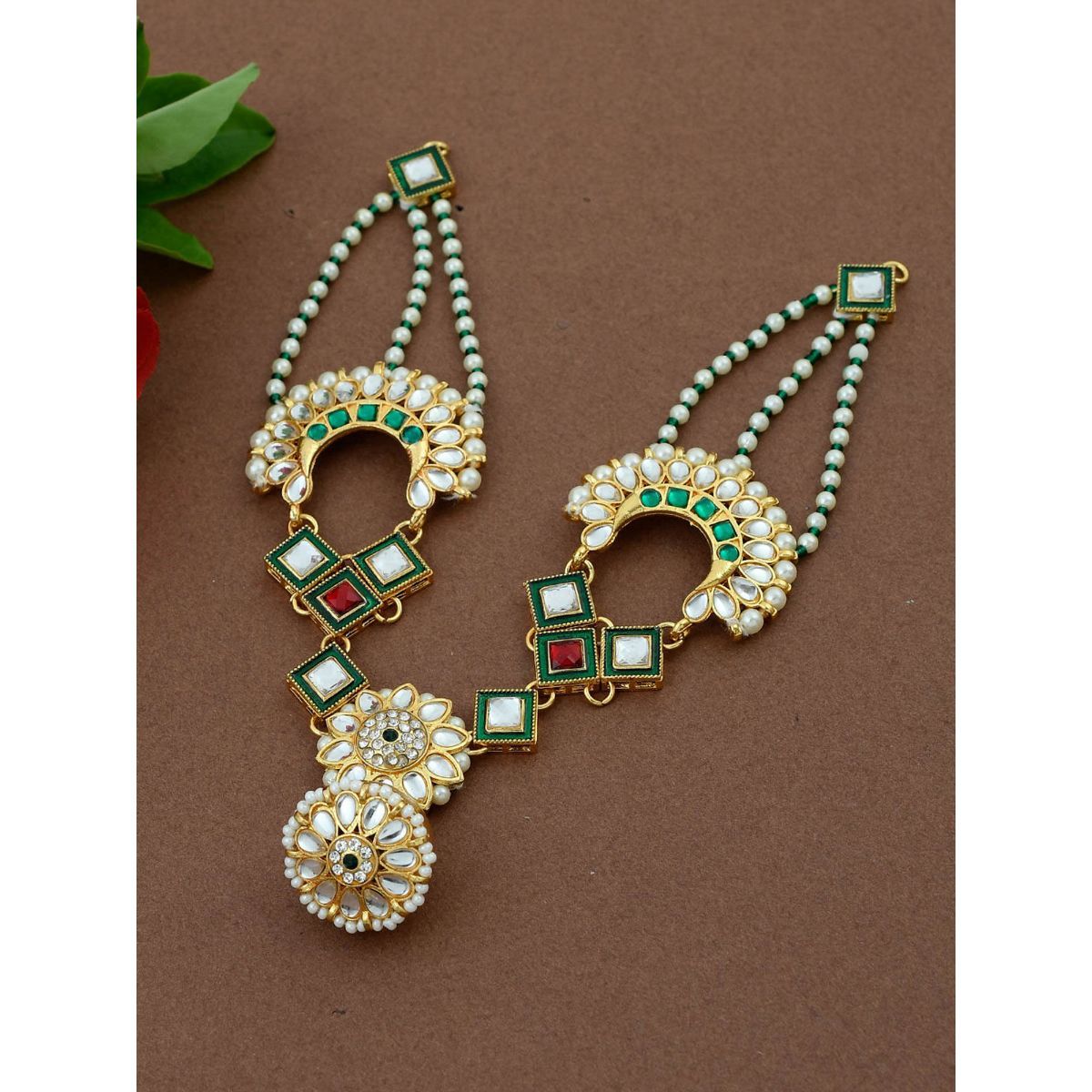 Buy Silvermerc Designs Gold-Plated Green & Red Stone & Pearl Beaded ...