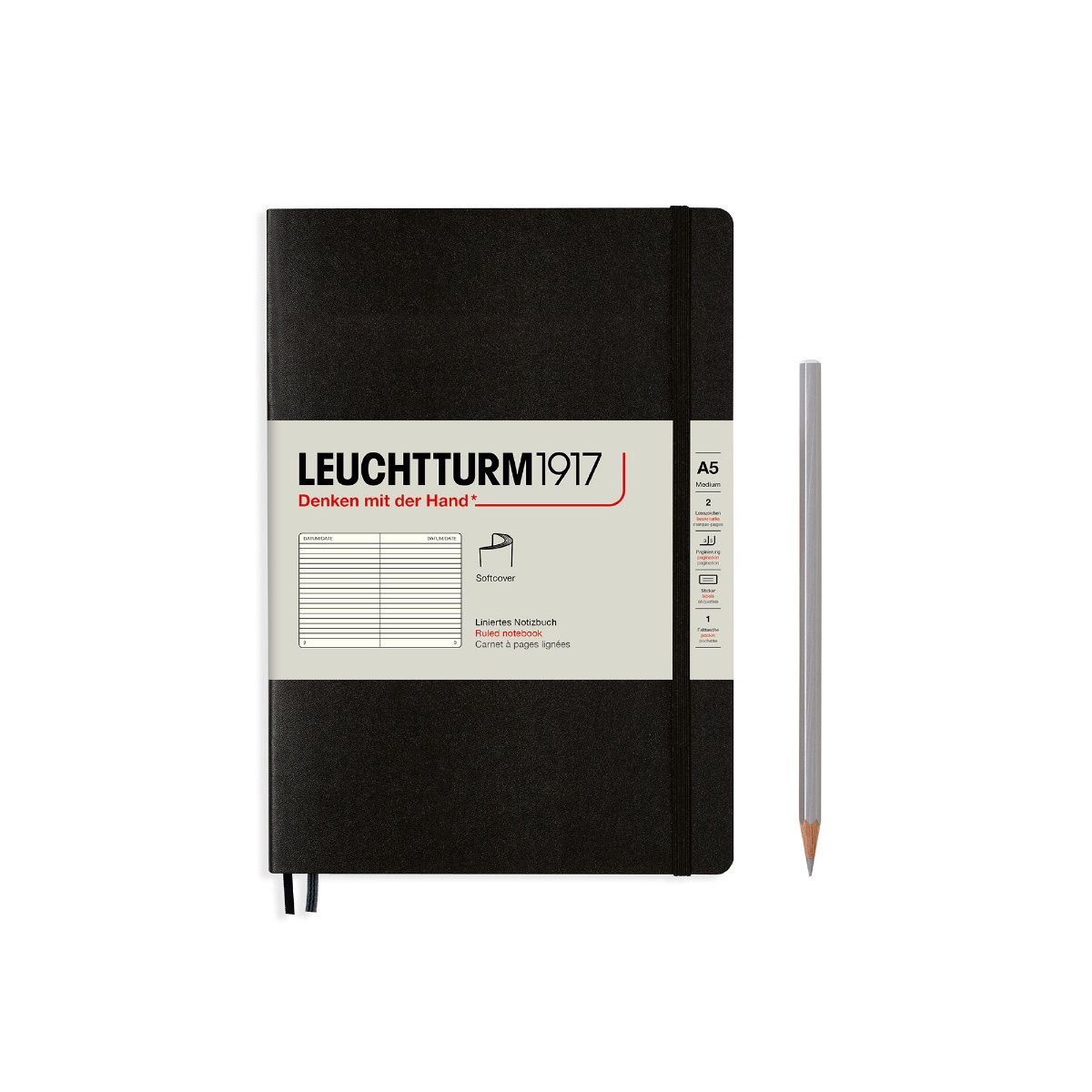 Leuchtturm1917 Medium A5 Size Soft Cover Notebook Ruled Black Buy