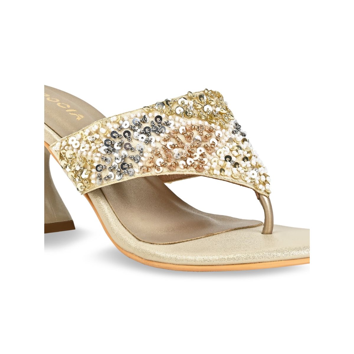Buy ROCIA Gold Women Hand Embroidered Stilettos Online