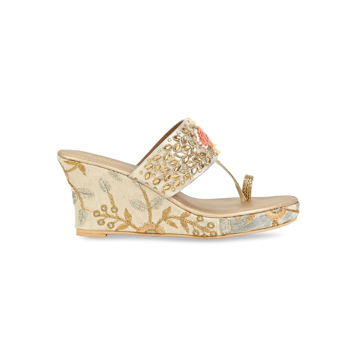 Buy ROCIA Gold Women Hand Embroidered Wedges Online