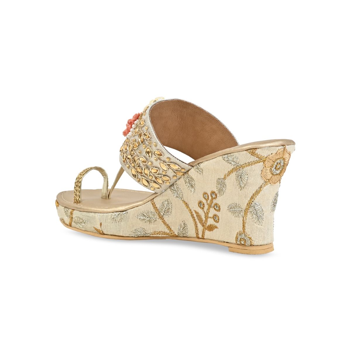 Buy ROCIA Gold Women Hand Embroidered Wedges Online