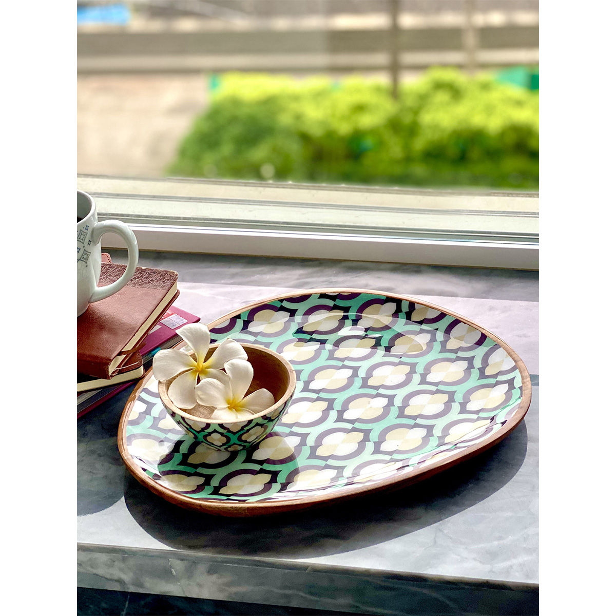 Faaya Gifting Wood Oval Platter Large With Dip Bowl - Moroccan Mint ...