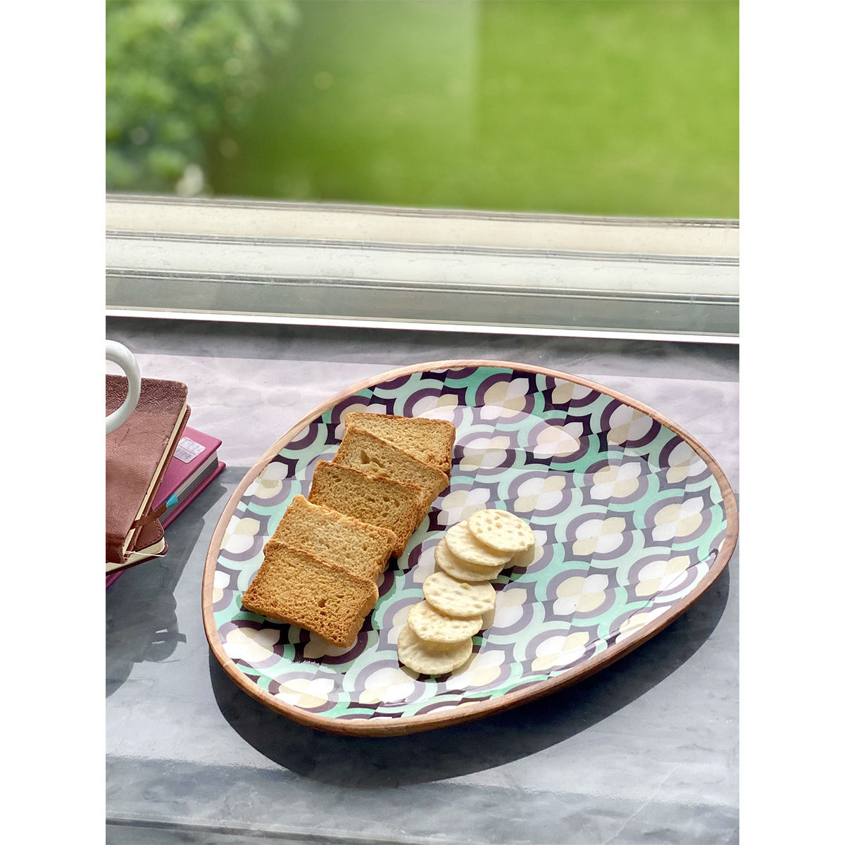 Faaya Gifting Wood Oval Platter Large With Dip Bowl - Moroccan Mint ...