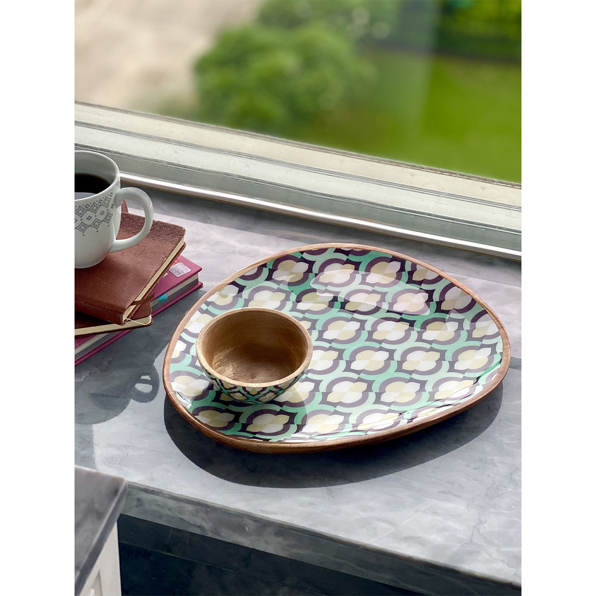 Faaya Gifting Wood Oval Platter Large With Dip Bowl - Moroccan Mint ...