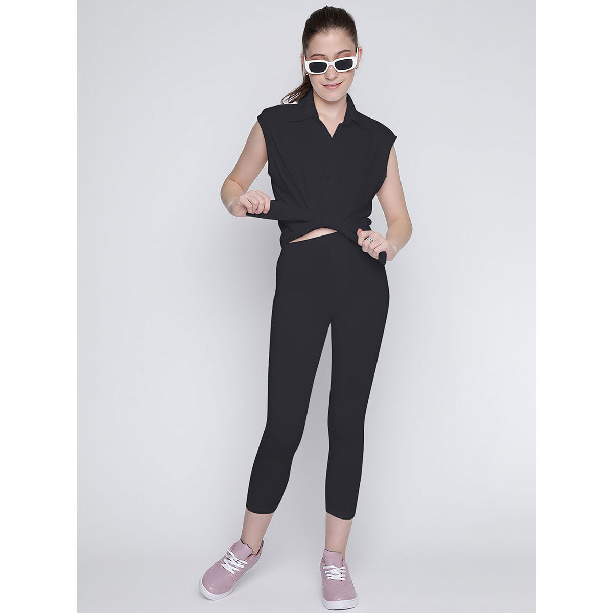 Buy Wear Jukebox Zen Flow Flex Fit Shirt & Tights Black (Set of 2) Online