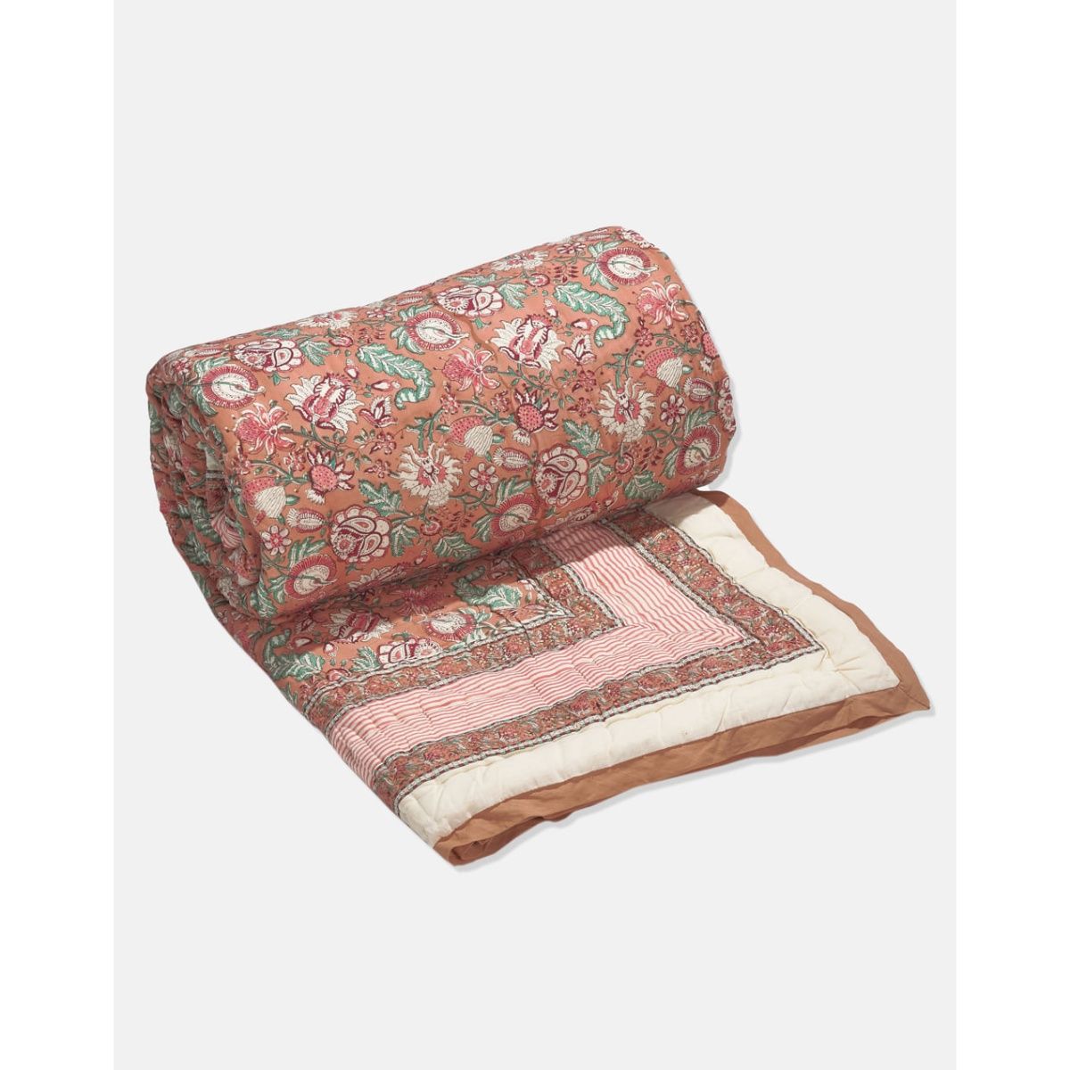 Buy Fabindia Brown Coromandel Cotton Block Print Quilt Online