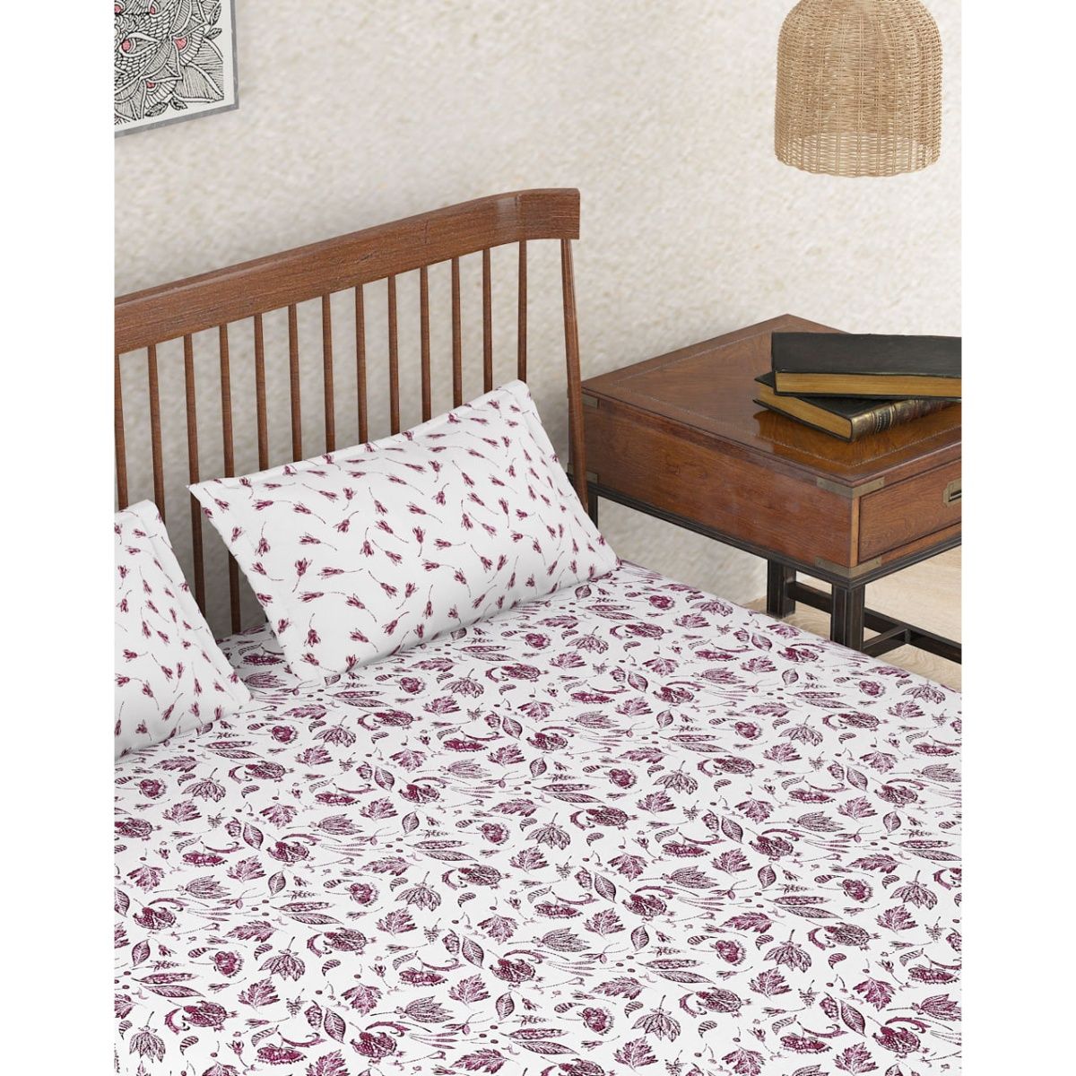 Buy Fabindia Wine Ameera Cotton Bedsheet with Pillow Covers Online