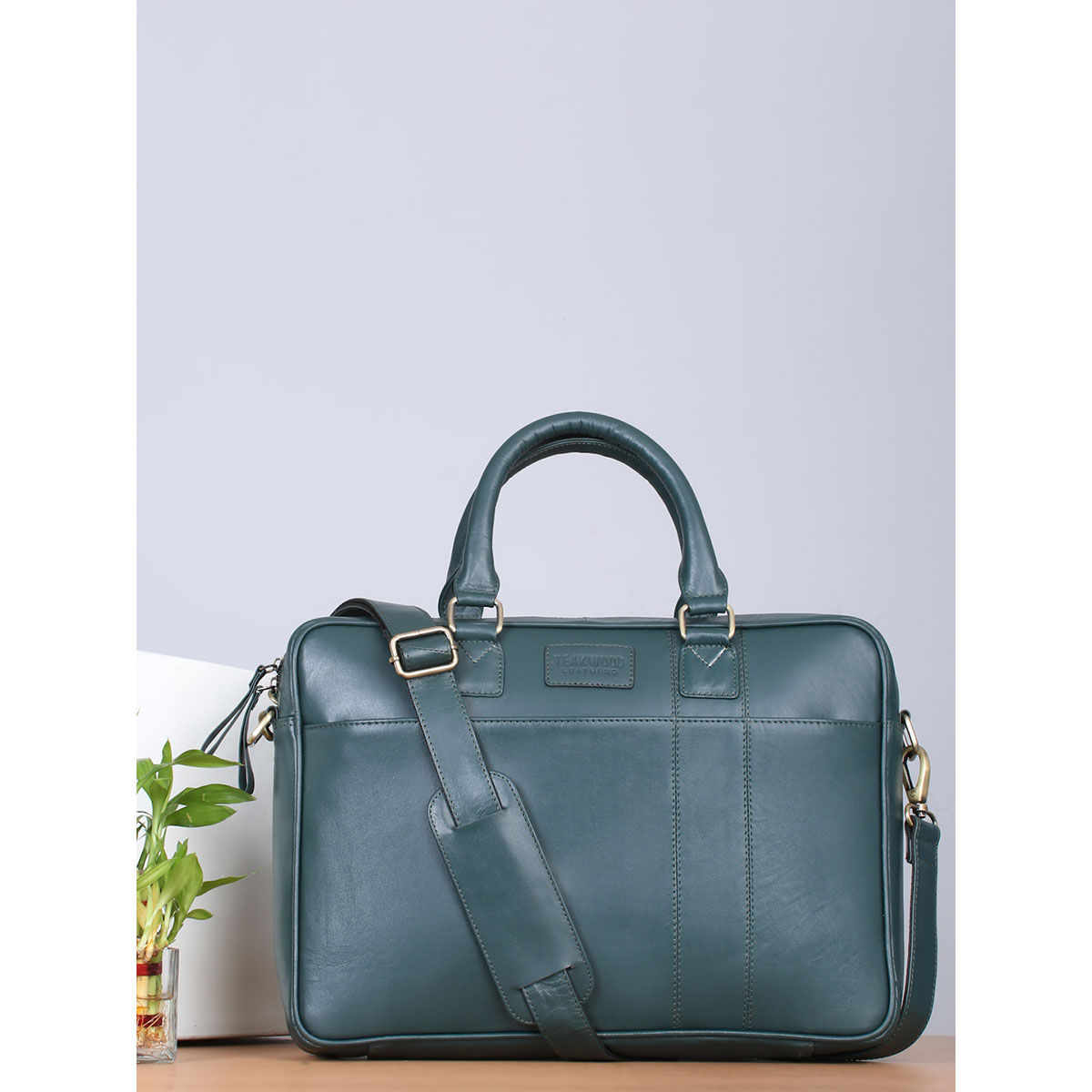 Buy Teakwood Unisex Green Solid Leather Structured Messenger Bag Online