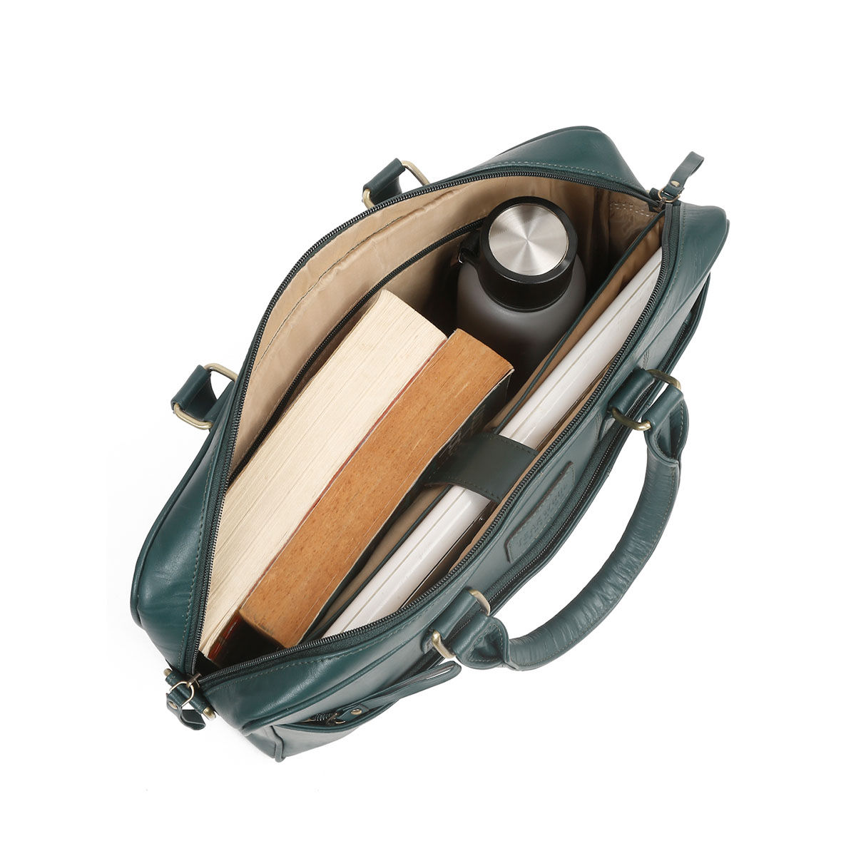 Buy Teakwood Unisex Green Solid Leather Structured Messenger Bag Online