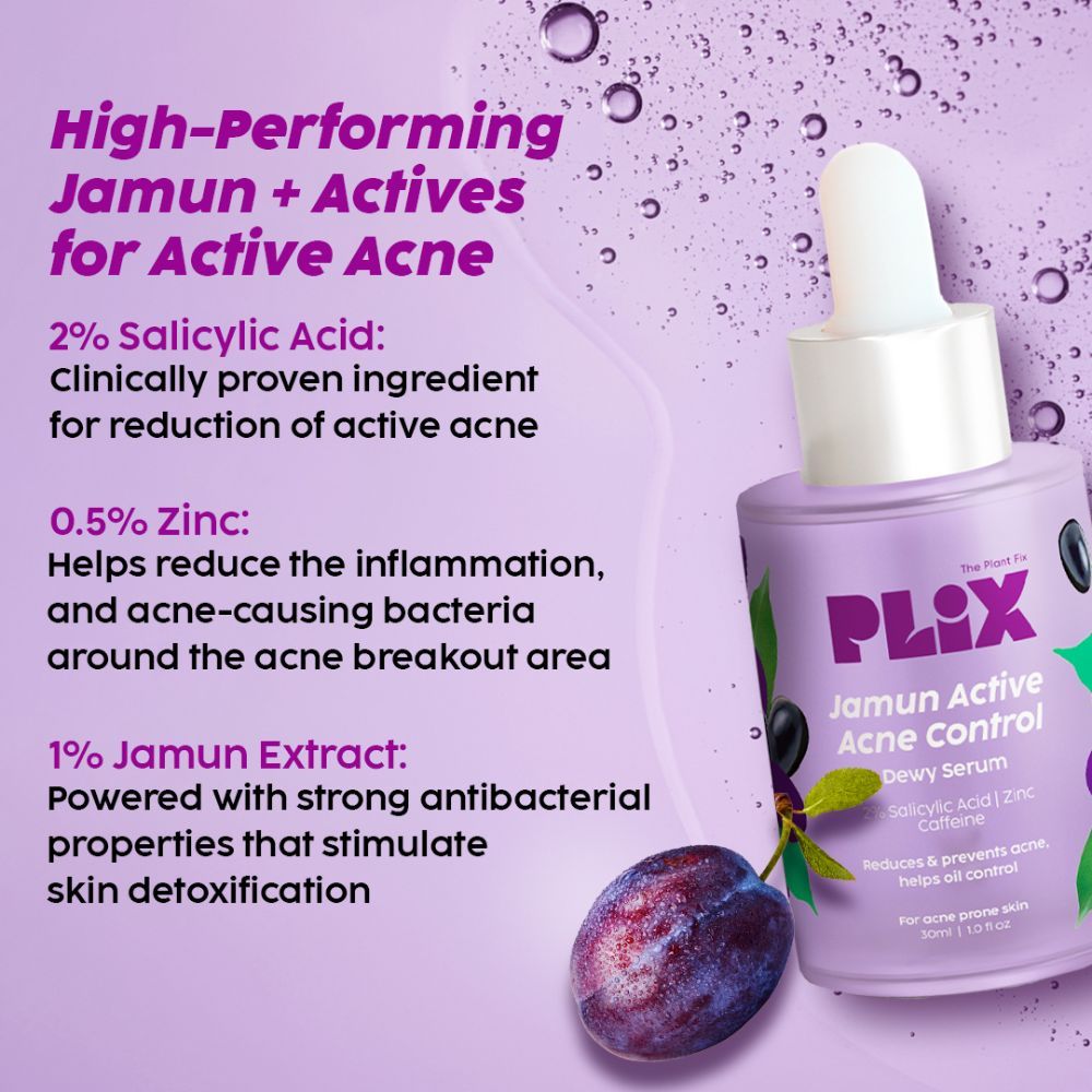 PLIX 2% Salicylic Acid Jamun Active Acne Control Dewy Serum for Active ...