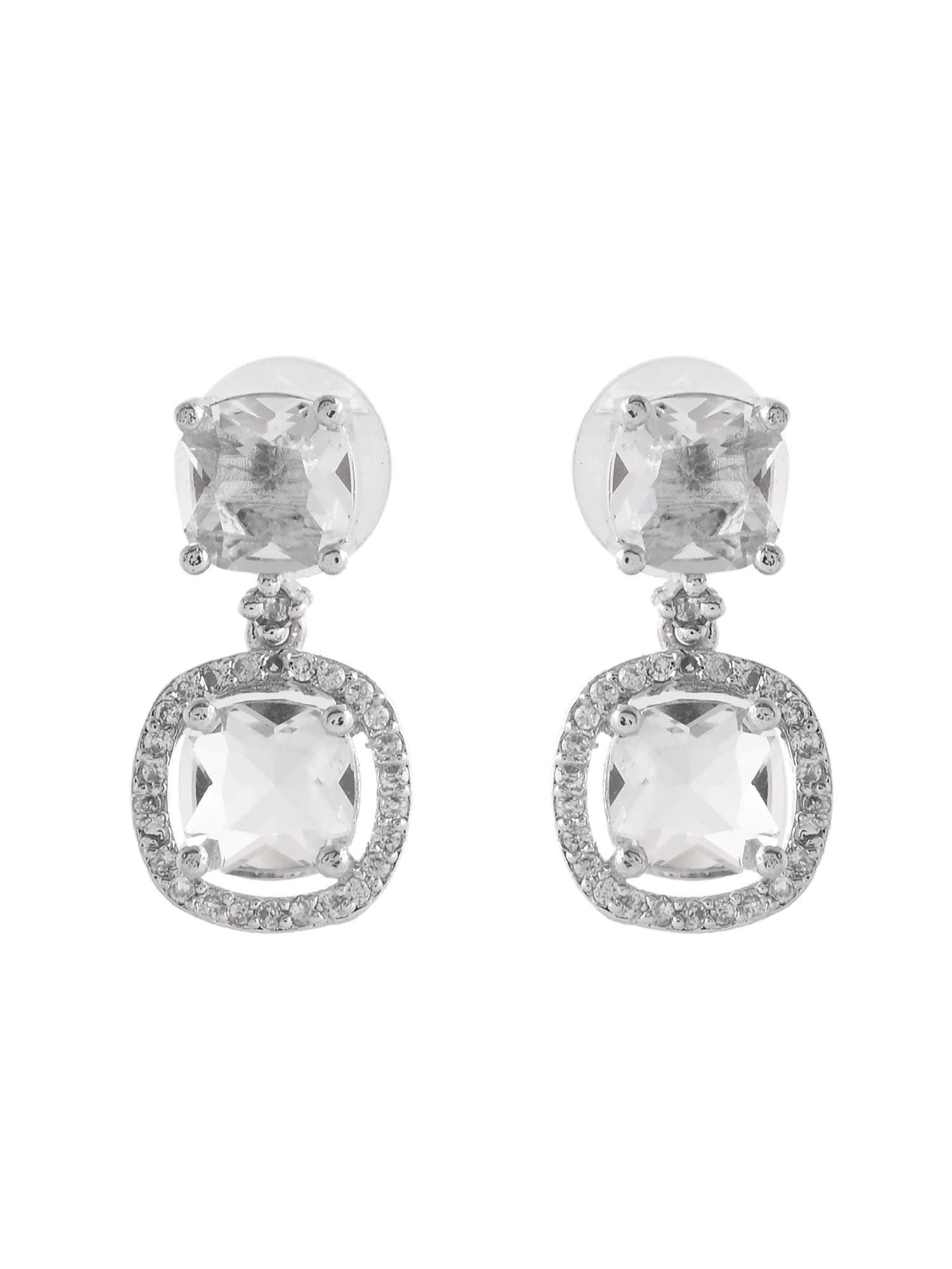 Buy VOJ Silver Plated White Stone Geometrical Shaped Earrings Online