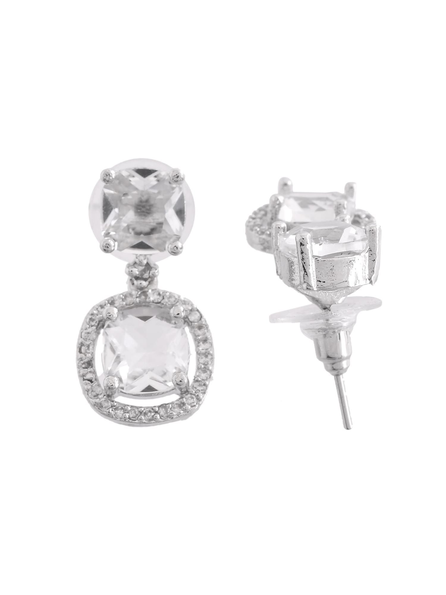 Buy VOJ Silver Plated White Stone Geometrical Shaped Earrings Online