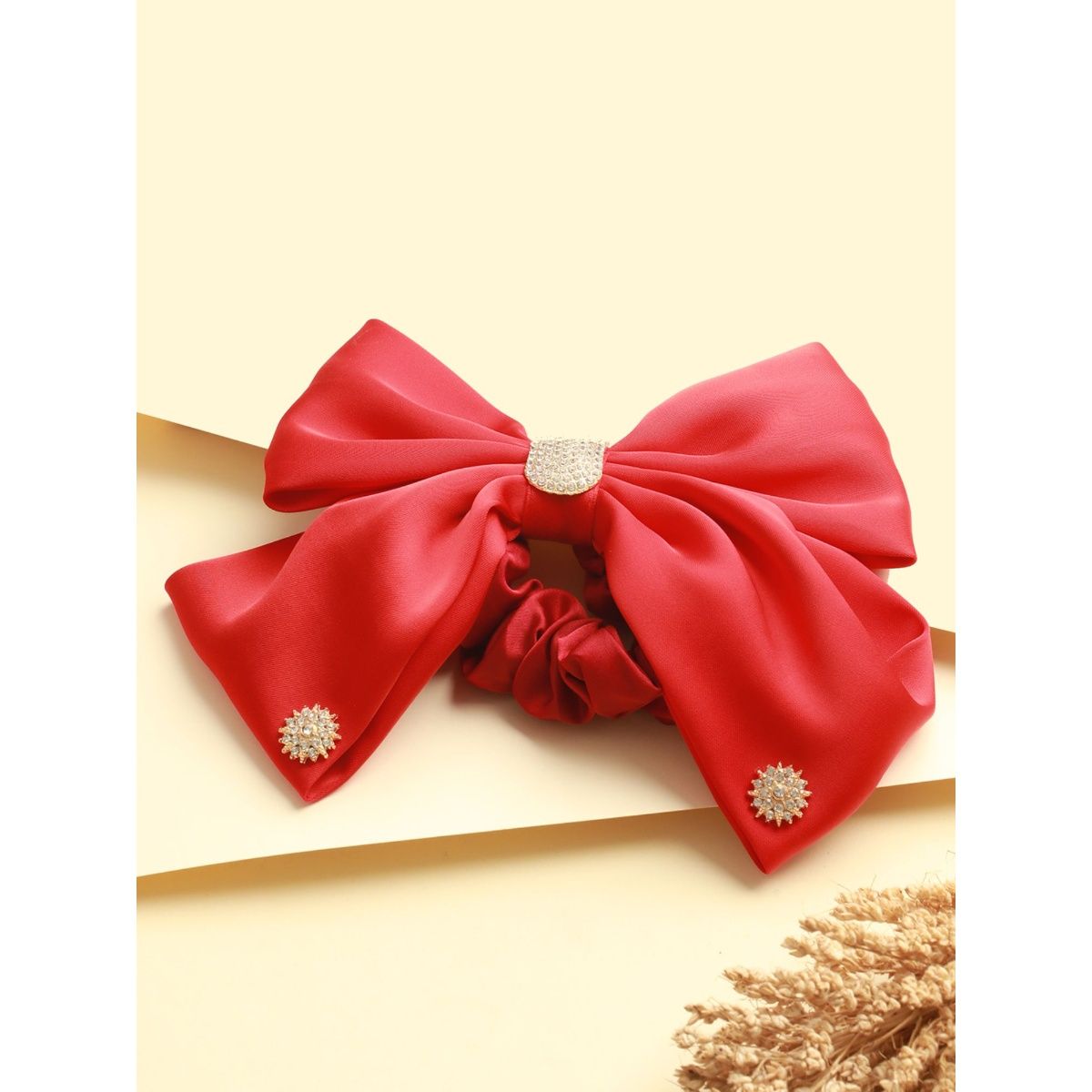 Buy Aatmana Red Cz Studded Embellished Ponytail Hair Scrunchies Online