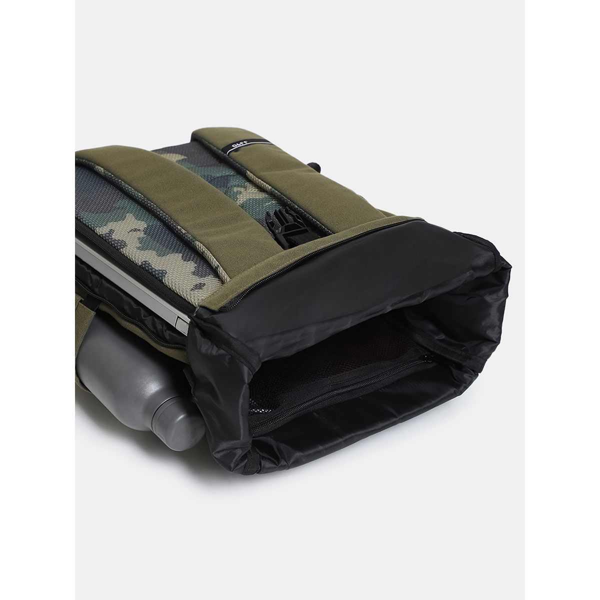 Buy Jack & Jones Olive Camo Print Roll-Top Backpack Online