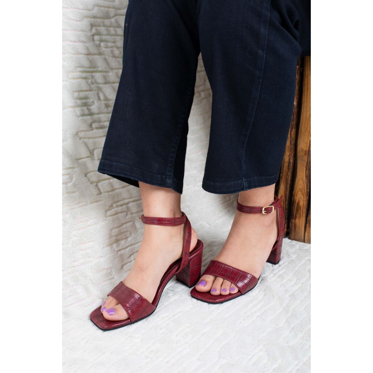 Buy MAYZE Textured Heels Maroon Online
