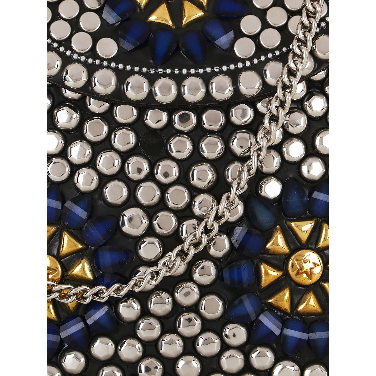Buy Anekaant Cask Silver, Blue & Gold Metal Embellished Clutch Online