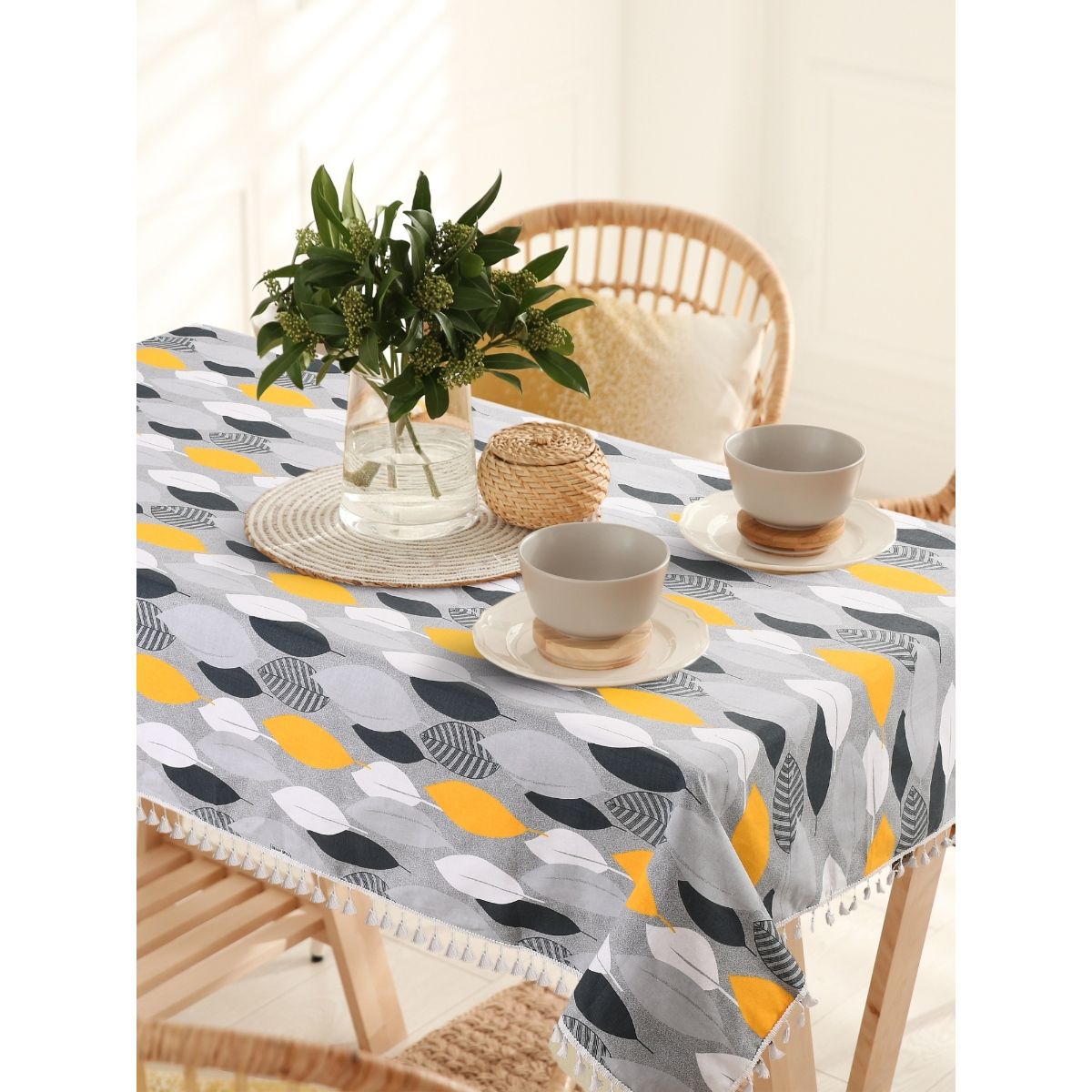 Urban Space Cotton Dining Table Cover - Leaf Grey Mustard: Buy Urban ...