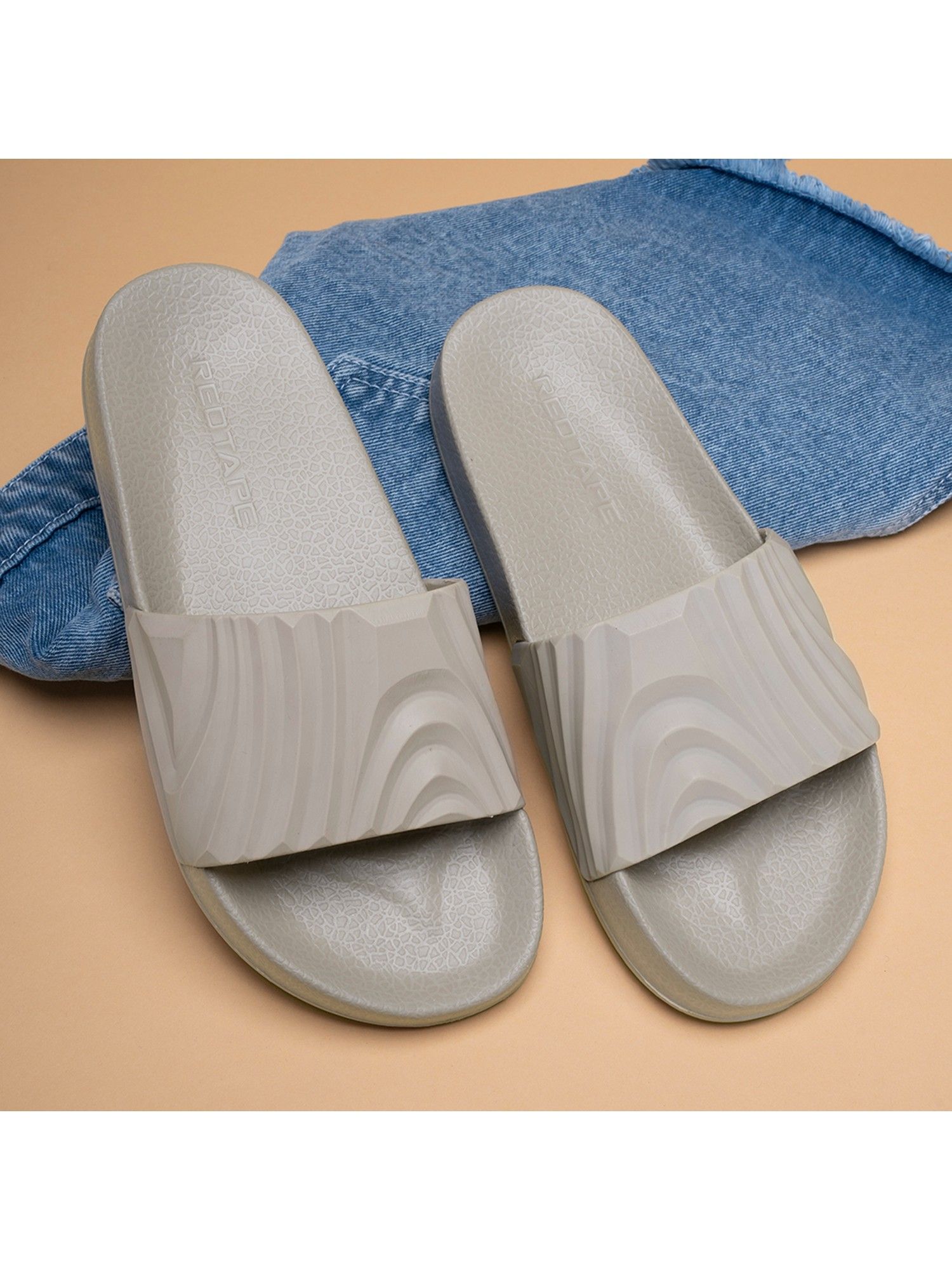 Buy Red Tape Women Textured Beige Sliders Online