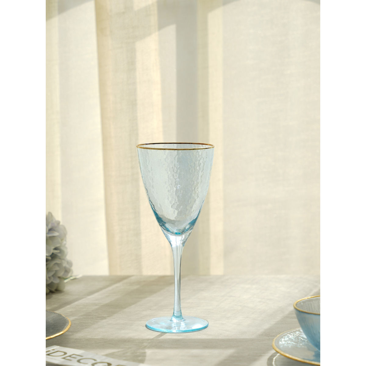 Buy Pure Home Living Set Of 4 Light Blue Hammered Wine Glasses Online