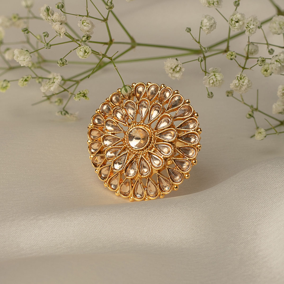 Buy Zaveri Pearls Antique Gold Tone Stones Studded Traditional Adjustable Finger Ring (ZPFK10129 ...