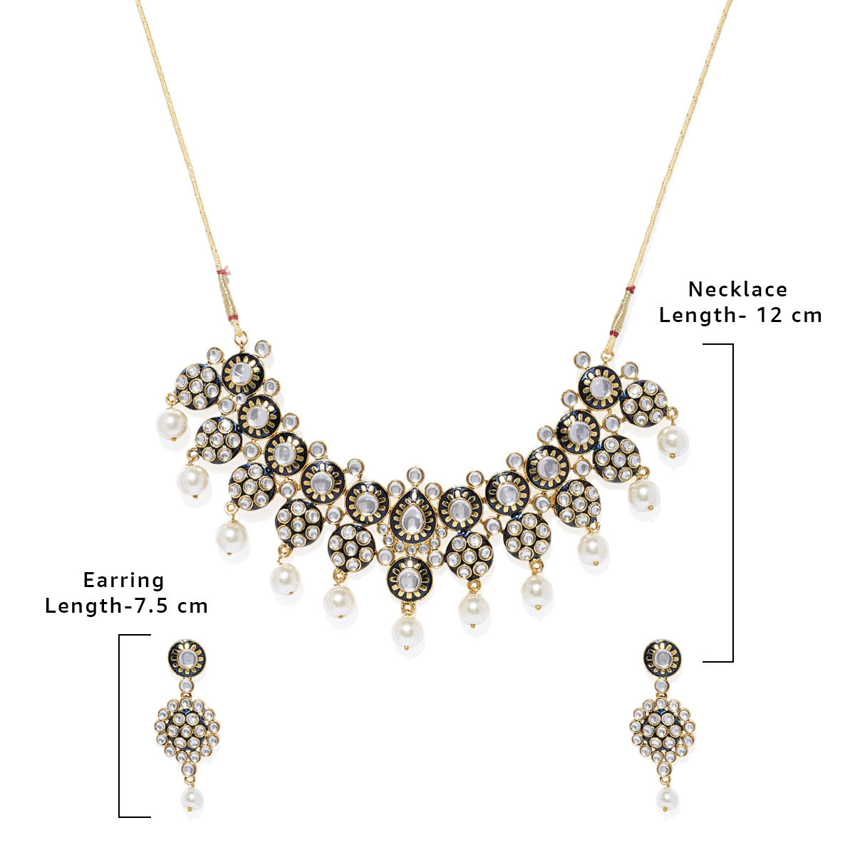 Buy Zaveri Pearls Enamelling Navy Blue Floral Kundan & Pearls Choker ...