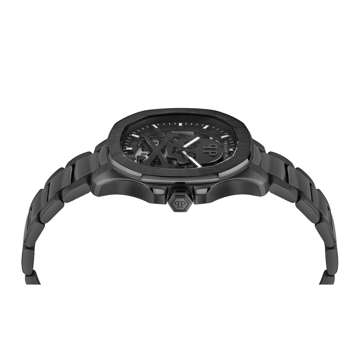 Philipp Plein Men Black Hexagon Analog Stainless Steel Dial Watch ...