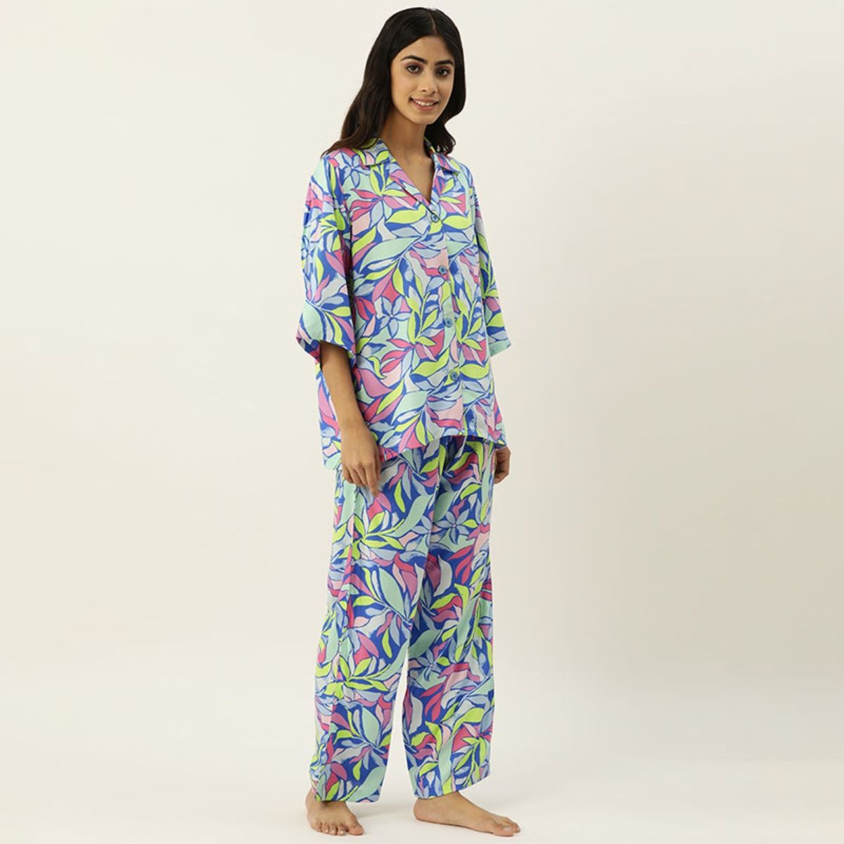 Buy Secret Wish Floral Blue Night Suit for Women (Set of 2) Online