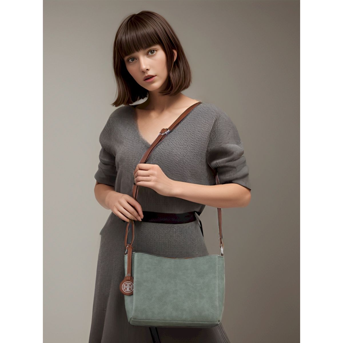 Buy Toteteca Womens Green Multicompartment Sling Bag Online