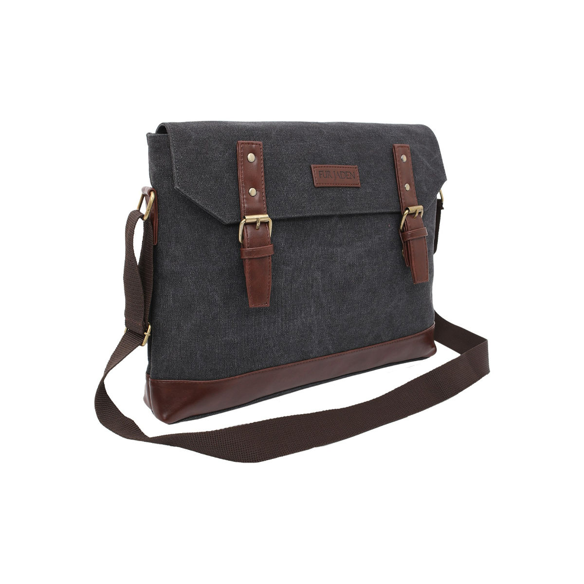 Buy Fur Jaden Black Washed Canvas Laptop Messenger Bag Online