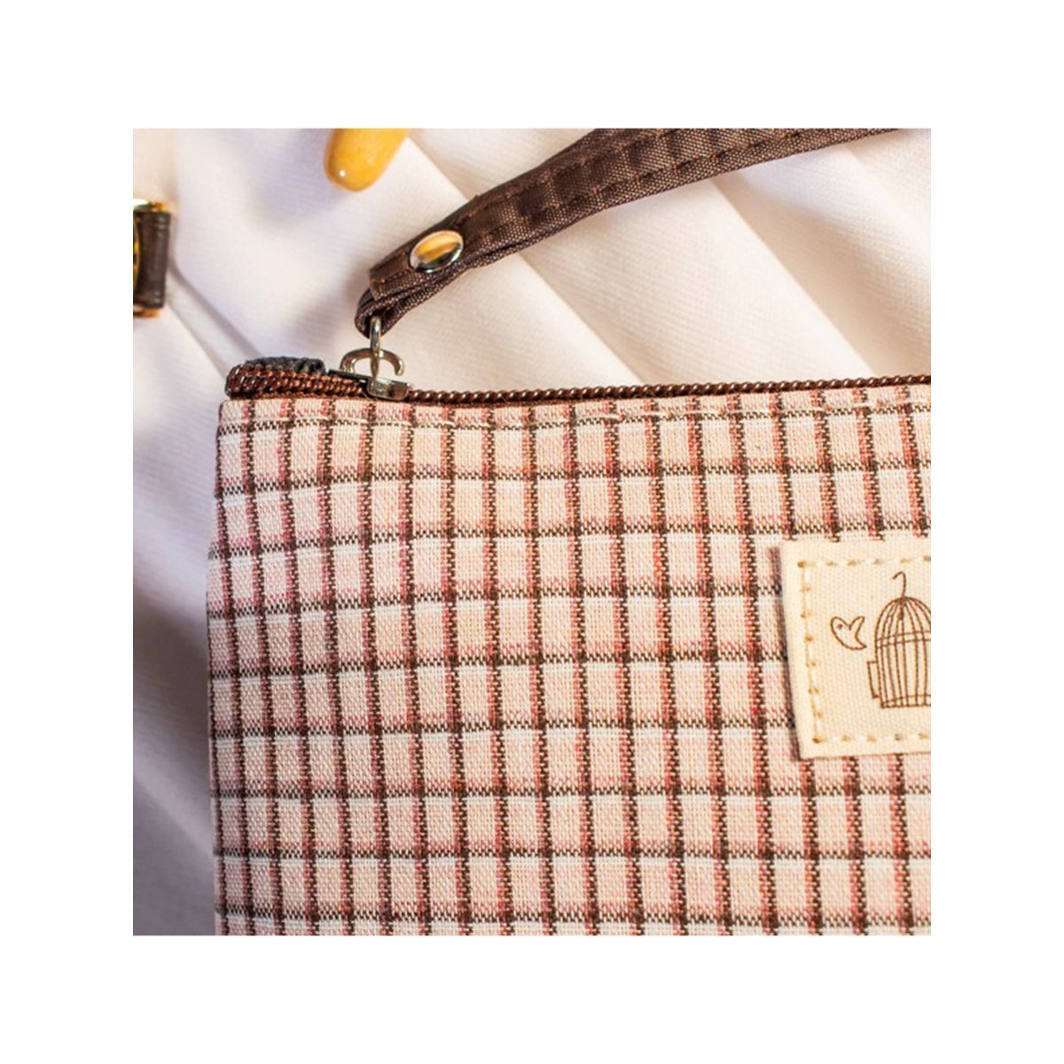 Visual Echoes Beige Checkered Everyday Essential Pouch: Buy Visual ...
