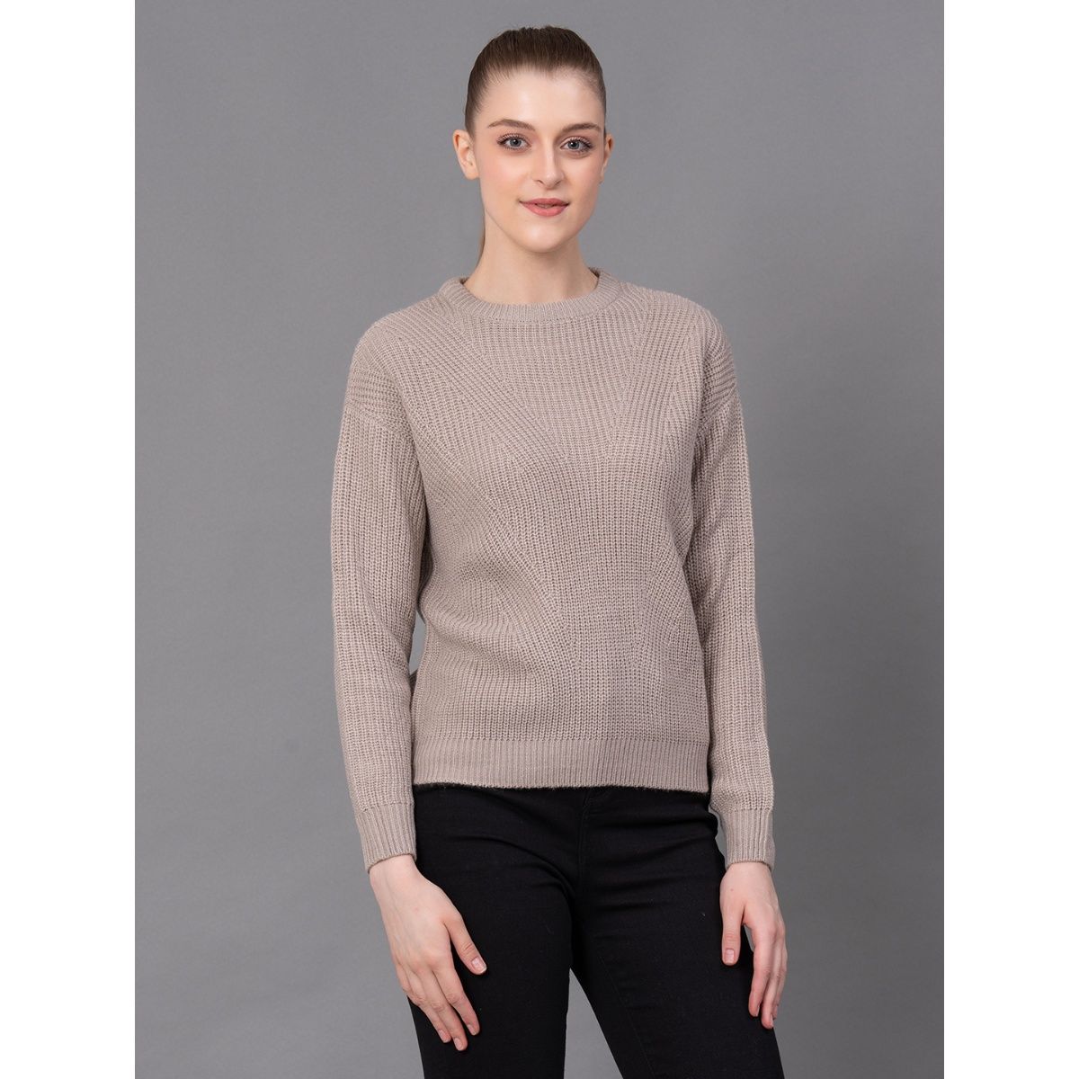 Buy Red Tape Beige Acrylic Knitted Womens Sweater Online