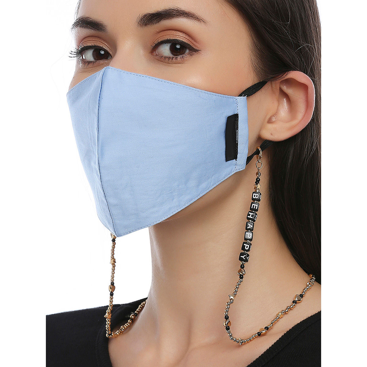Buy Lilly & Sparkle Gold Toned & Black Pearl Beaded Mask Chain with ...