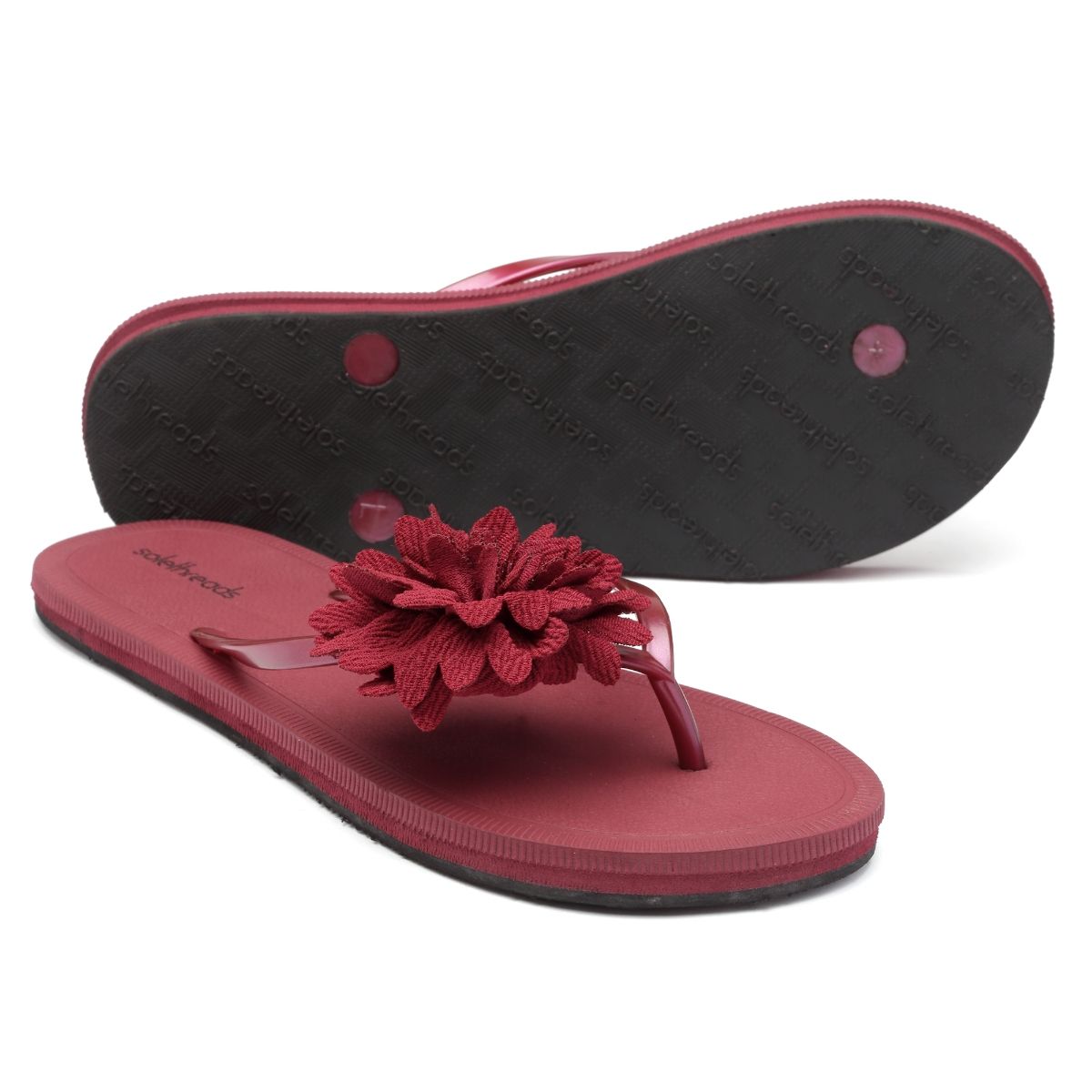 Buy SOLETHREADS Floret Cherry Red Solid Women Flip Flop Online