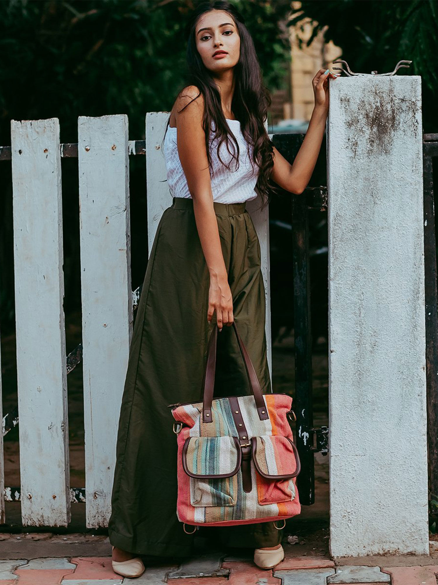 Buy Maisha by Esha Maisha Lifestyle Peach Multi Colour Stripes Two ...