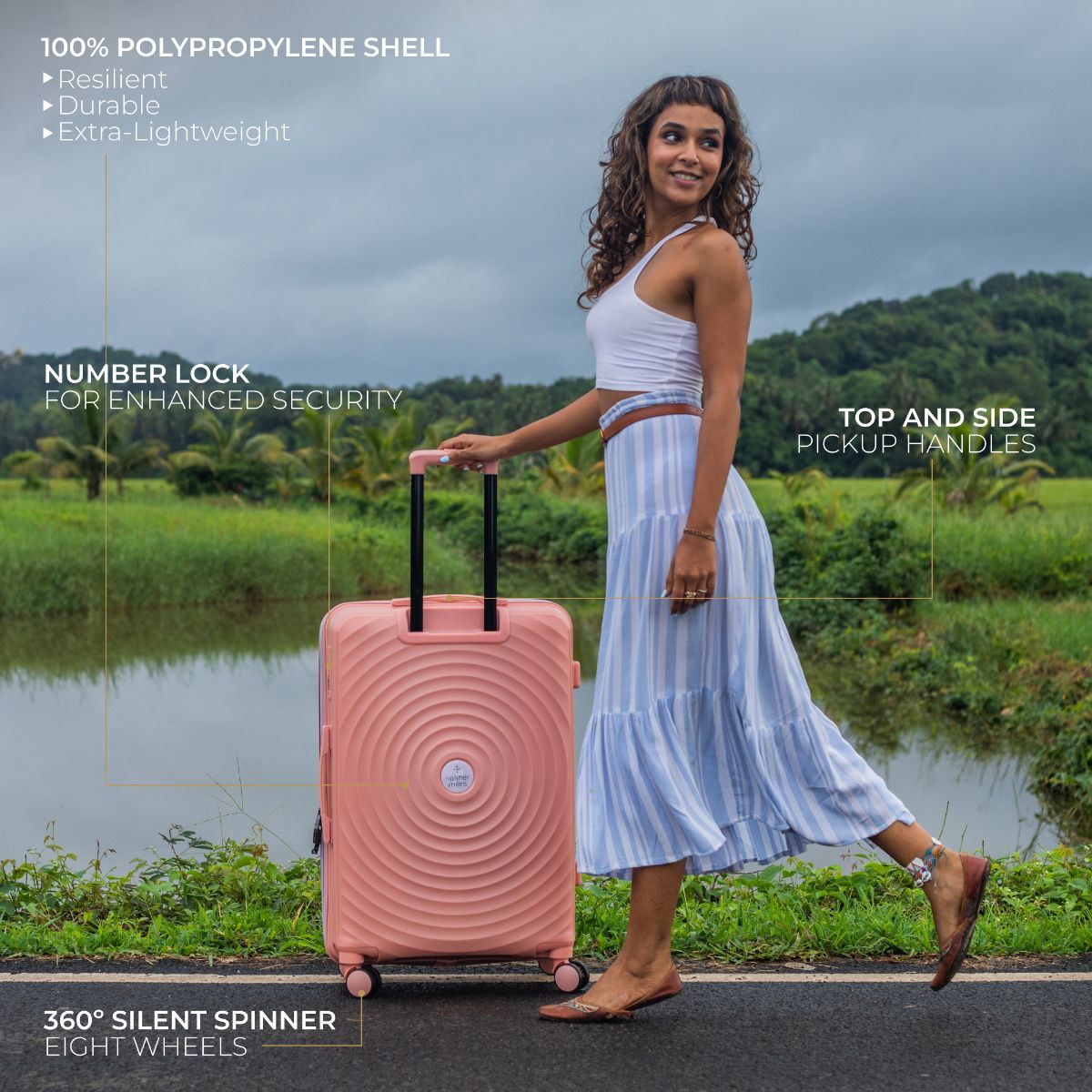 Buy Nasher Miles Goa Hard-Sided Polypropylene Luggage Peach Trolley Bag ...