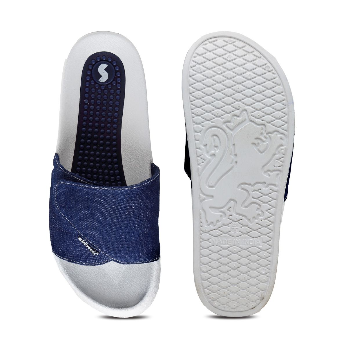 SOLETHREADS Denim Slides White Solid Men Sliders: Buy SOLETHREADS Denim Slides White Solid Men ...