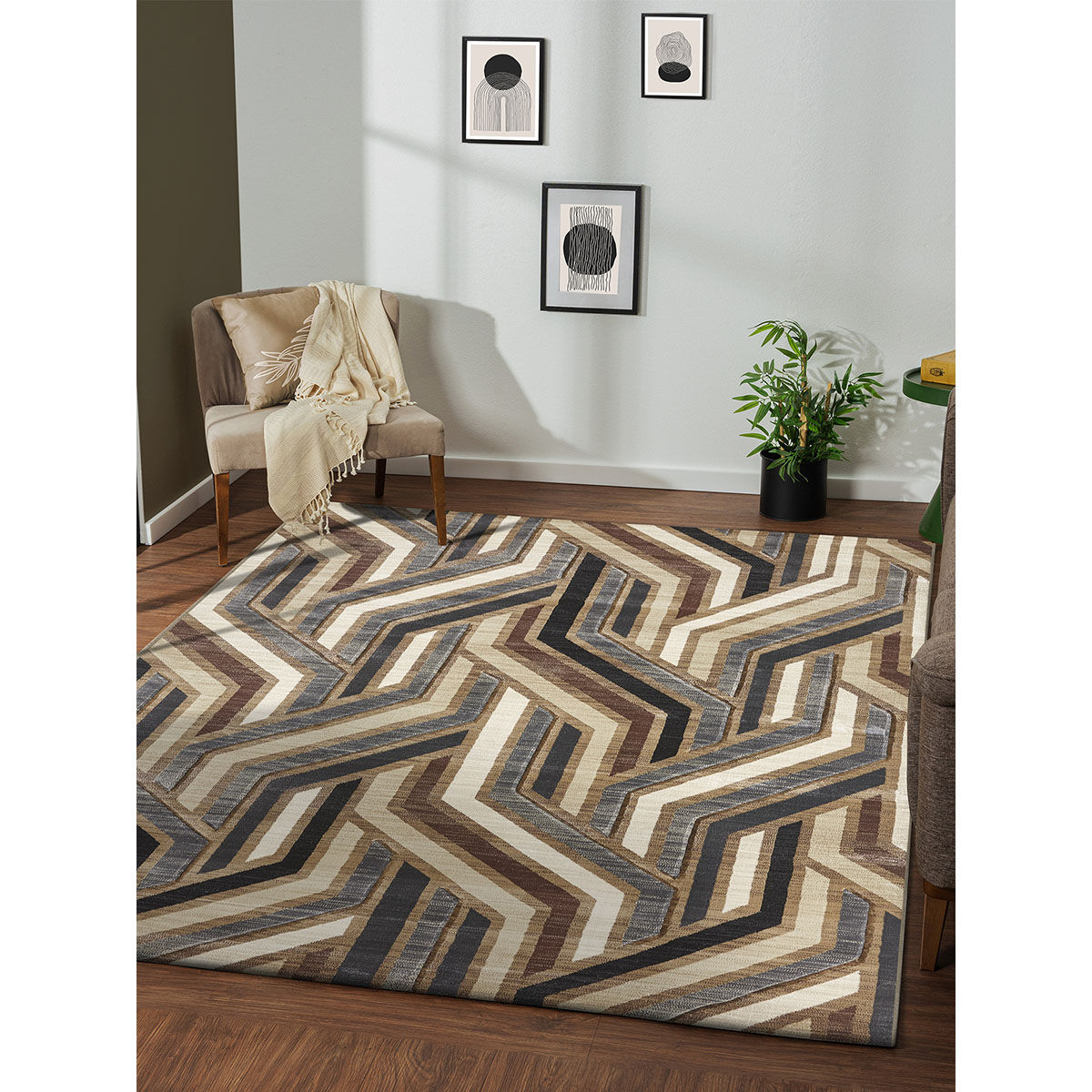Buy OBSESSIONS Beige Polypropylene Machine Made Carpet (4x6 feet) Online