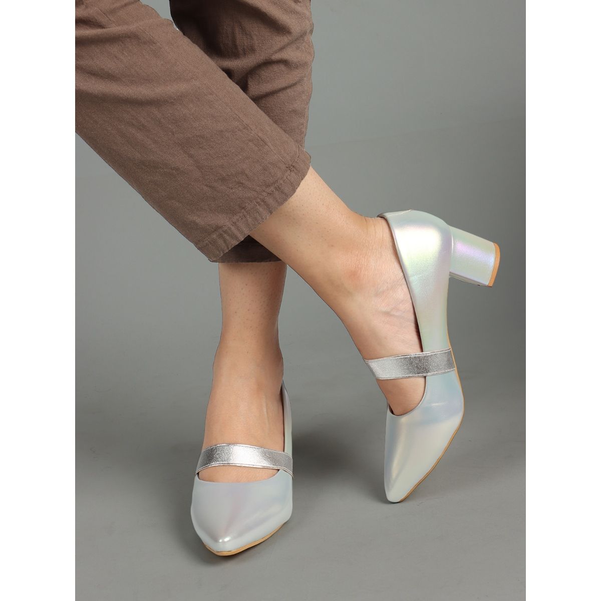 Buy ELLE Silver Women Slip On Pumps Online