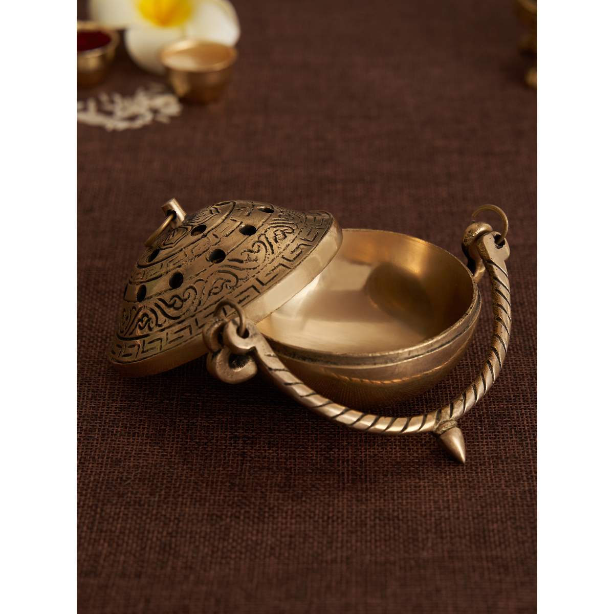 Buy DecorTwist Brass Small DhoopDani & Incense Burner with Handle Online