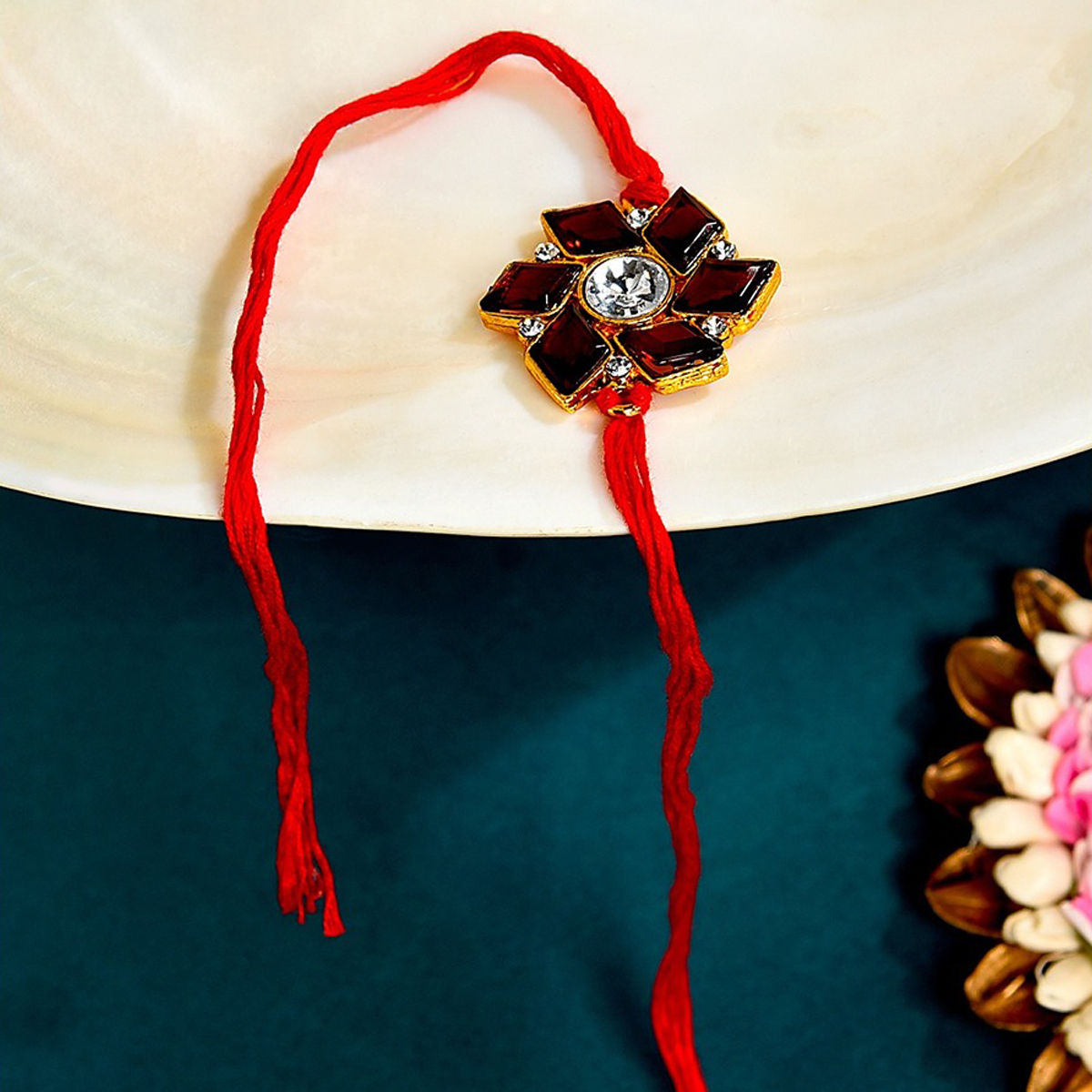 Buy Zaveri Pearls Red Stones Traditional Rakhi Online