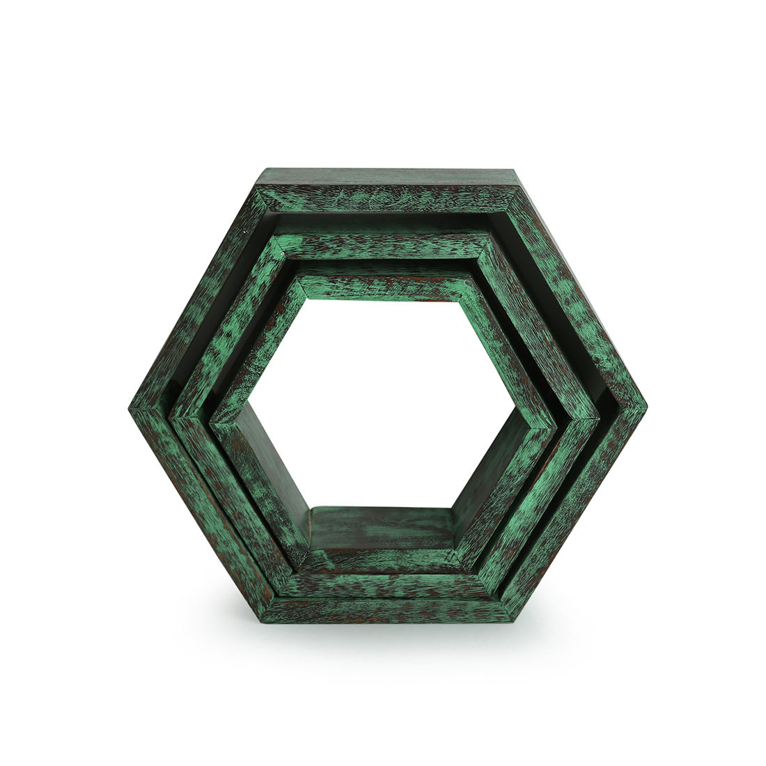 Buy ExclusiveLane Rustic Hexagons' Antique Finish Nested Wall Shelves ...