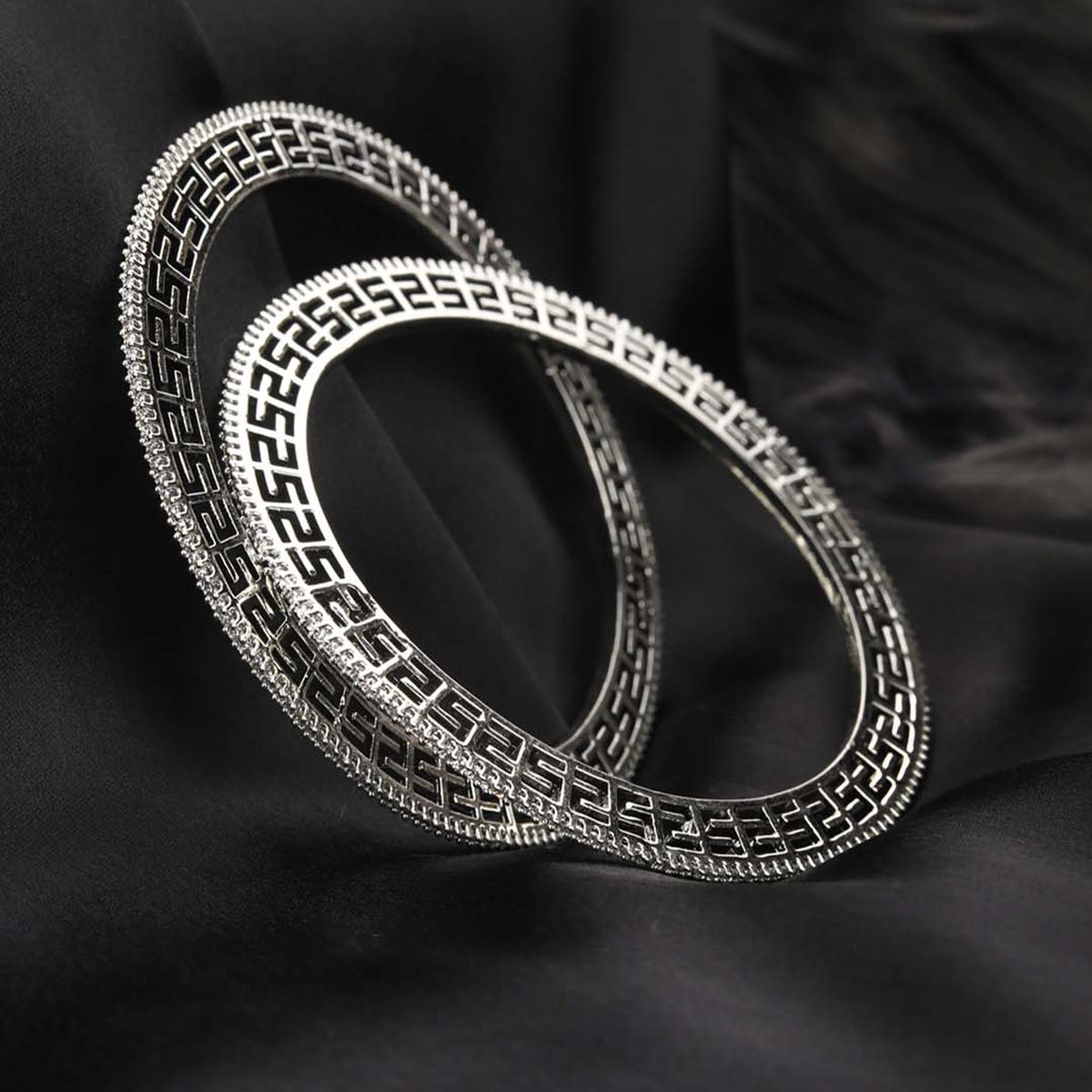 Buy Priyaasi American Diamond Silver Plated Bangles Set - 1002 - Online