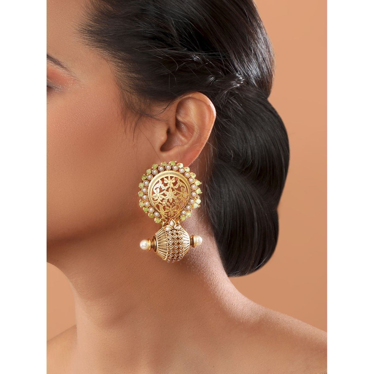 Buy TIZORA Green Jali Tumble Earrings Online