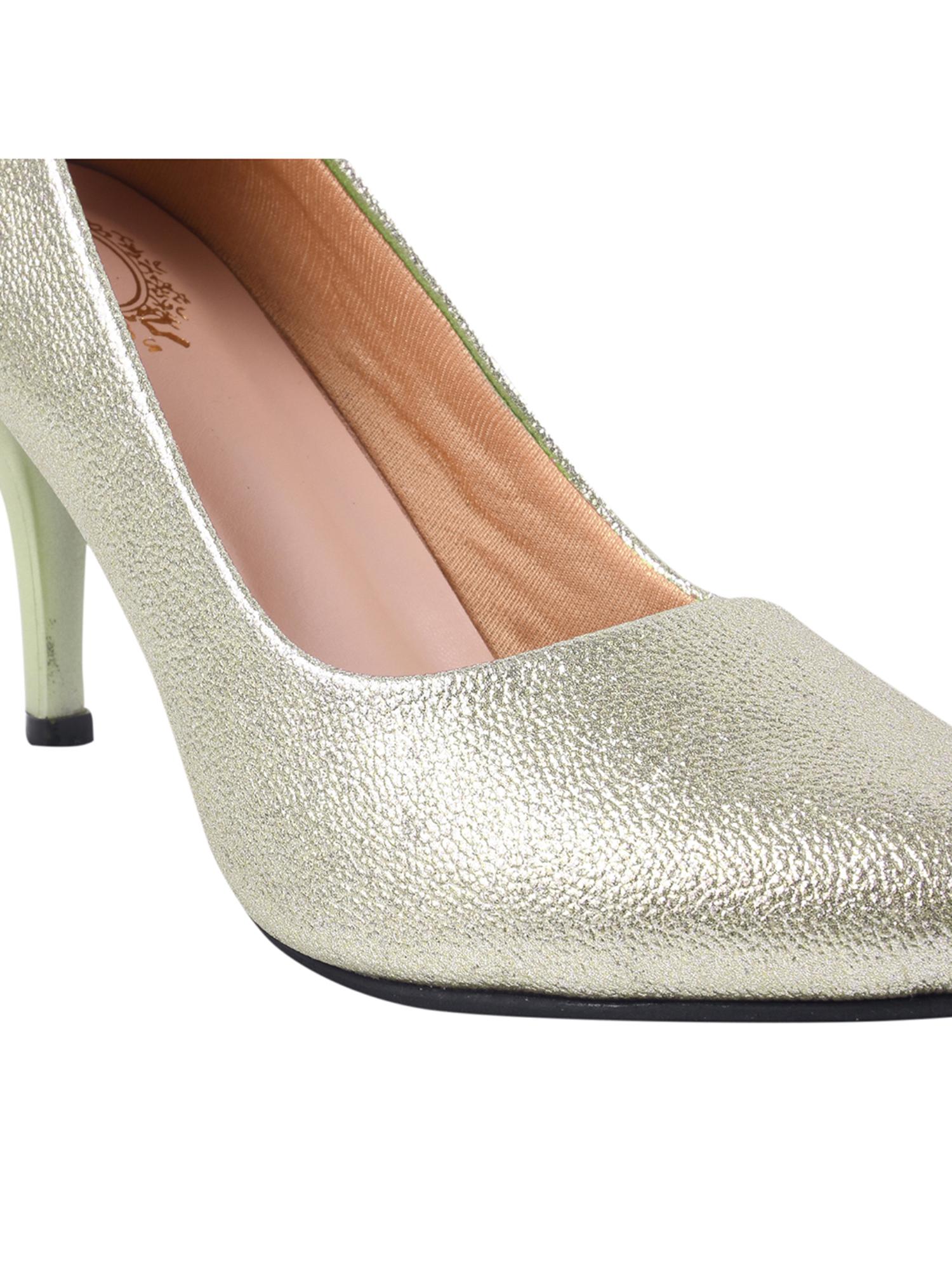 Buy HVNLY by Shoetopia Penny Gold Textured Stiletto Pumps for Women Online