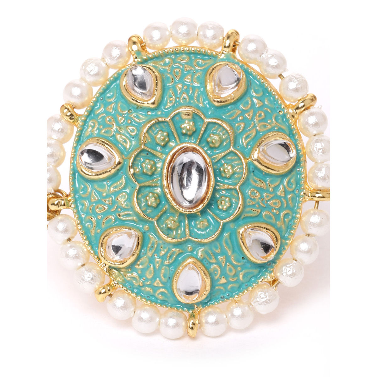 Buy Zaveri Pearls Enamelling Mint Green Kundan & Pearls Traditional ...