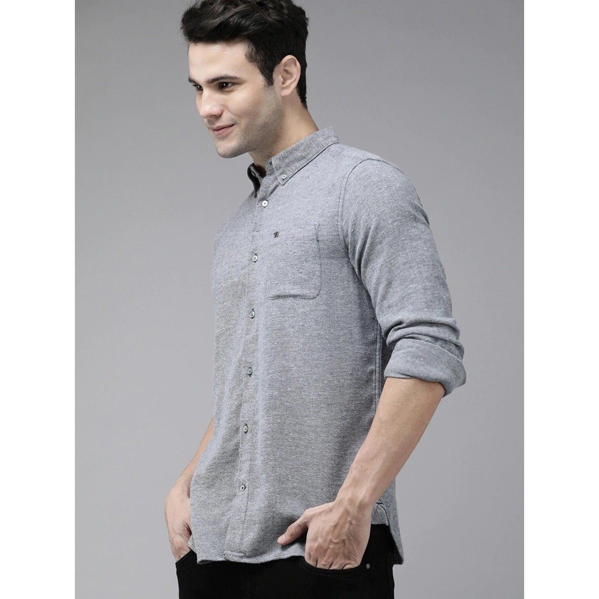 Buy THE BEAR HOUSE Men's Grey Button-down Shirt Online