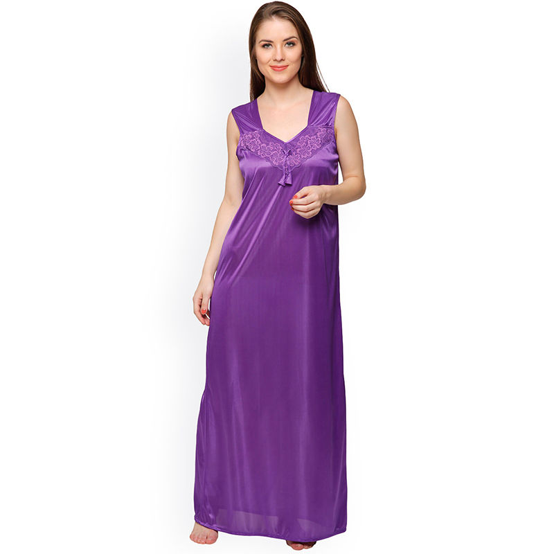 Buy Secret Wish Women's Satin Purple Solid Nighty (Free Size) Online