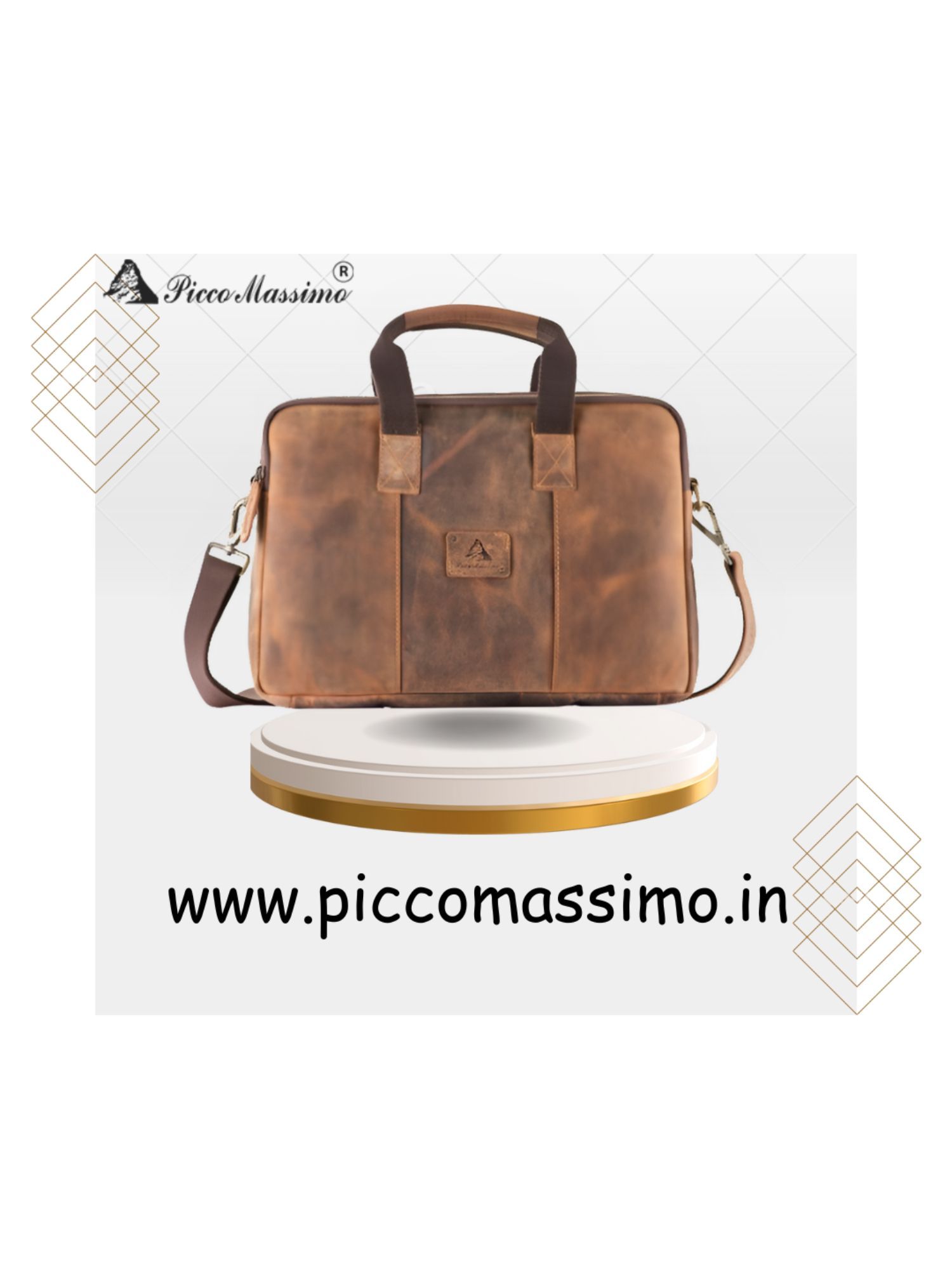 Buy PICCO MASSIMO Tan Laptop Leather Messenger Bags for Mens Online